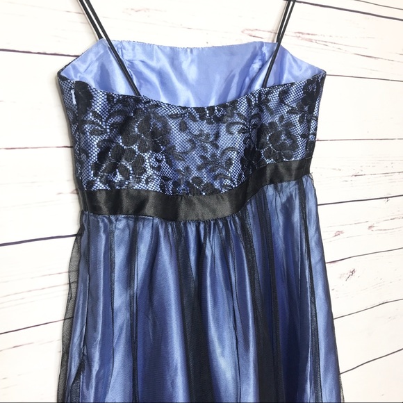 Gunne Sax Dresses Vintage Gunne Sax Blue Satin Black Floral Lace
